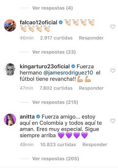 James posta coração partido após queda da Colômbia e recebe apoio de ...